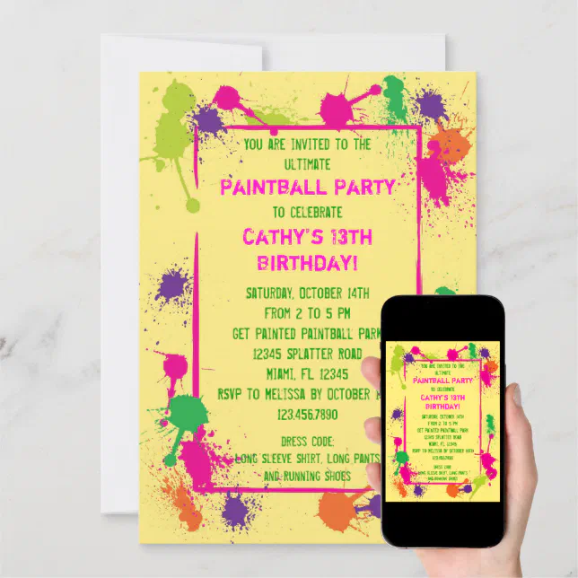 Paintball Birthday Party Invitation | Zazzle