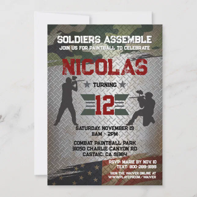 Paintball Birthday Party Military Camo USA Invitat Invitation | Zazzle