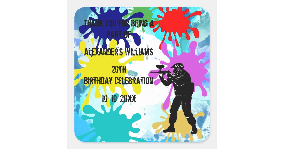 Paintball Party Square Sticker | Zazzle