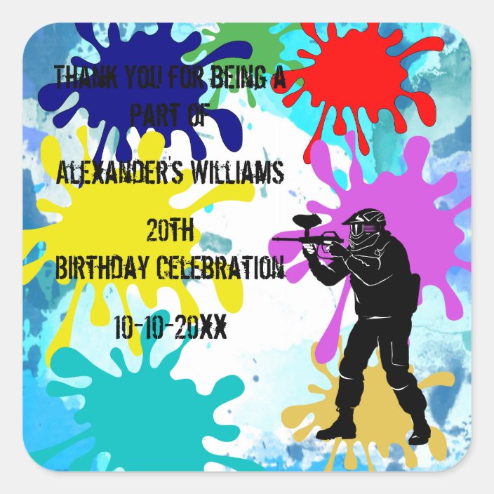 Paintball Party Square Sticker | Zazzle.com