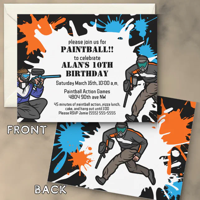 Paintball Theme Birthday Party Kid Invitation | Zazzle