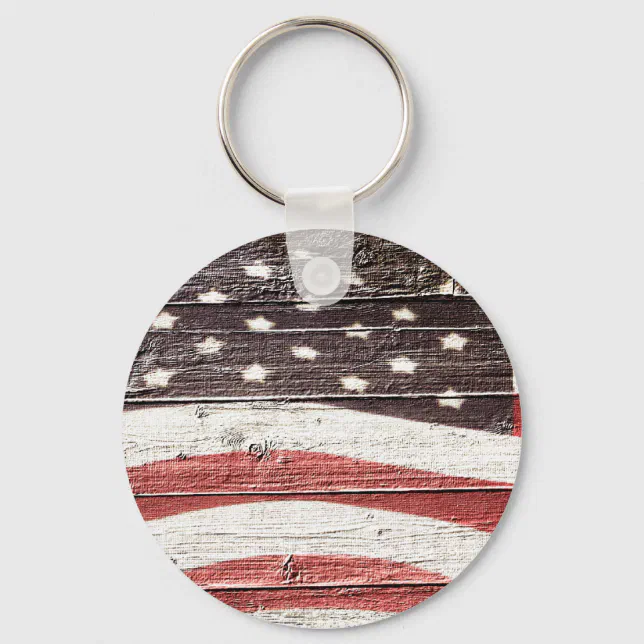Painted American Flag on Rustic Texture Keychain | Zazzle