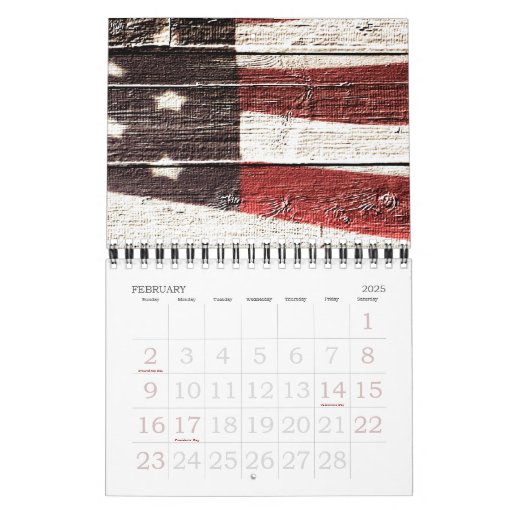Painted American Flag on Rustic Wood Texture Calendar | Zazzle