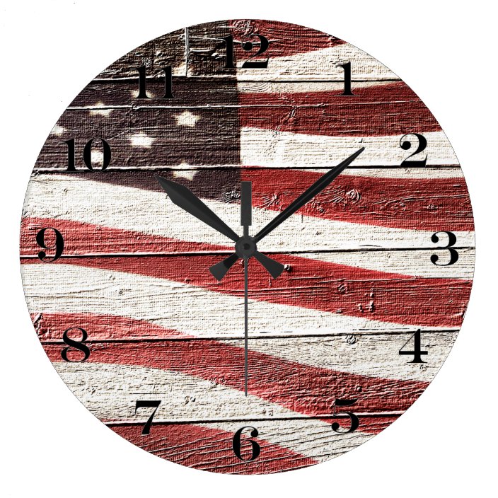 Painted American Flag on Rustic Wood Texture Large Clock | Zazzle.com