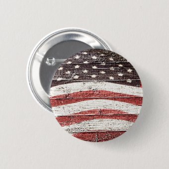 Painted American Flag on Rustic Wood Texture Pinback Button | Zazzle