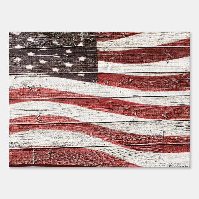 Painted American Flag on Rustic Wood Texture Yard Sign | Zazzle