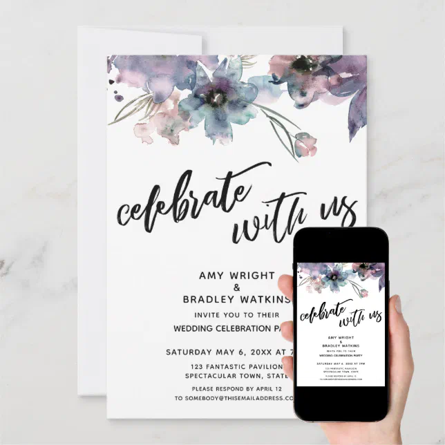 Painted Artsy Flowers Celebrate with Us Reception Invitation | Zazzle
