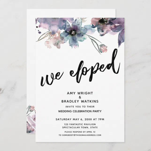 Painted Artsy Flowers We Eloped Reception-Only Invitation | Zazzle