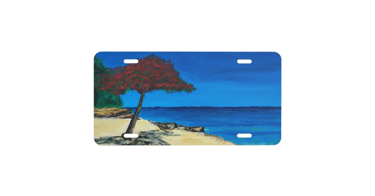 Painted Beach Scene License Plate | Zazzle