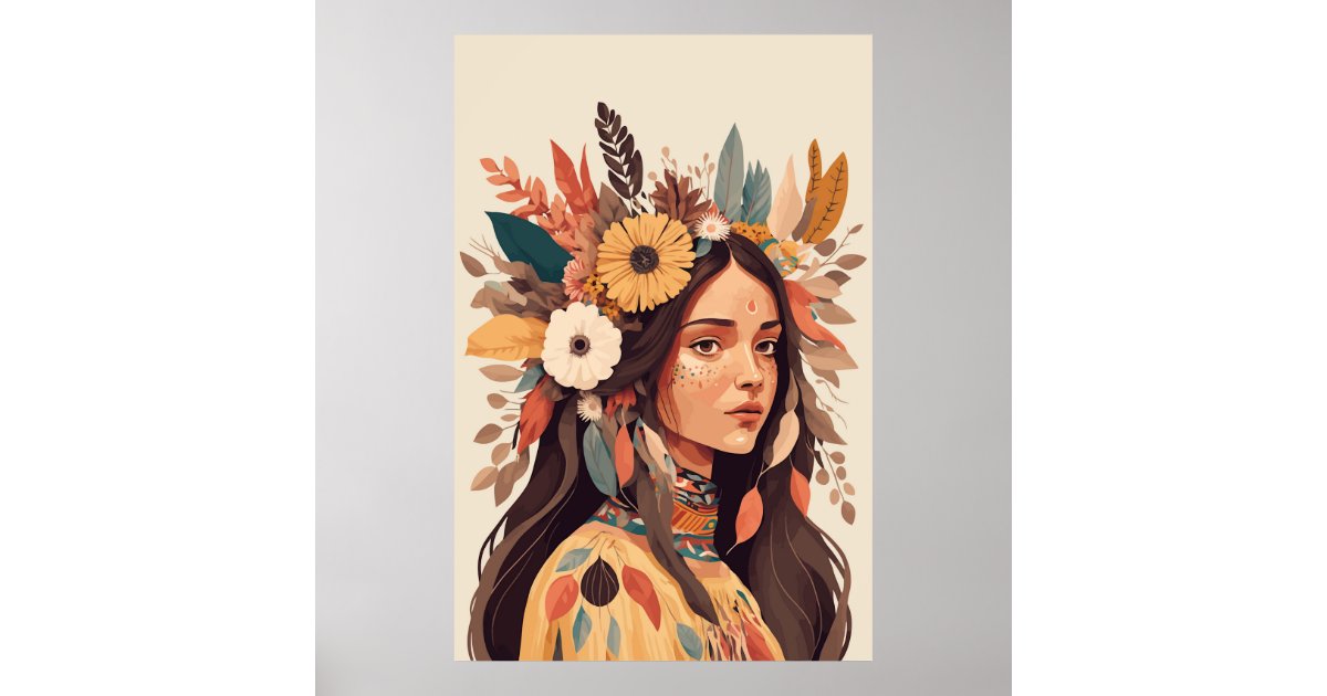 Painted Beautiful Native American Woman Poster | Zazzle