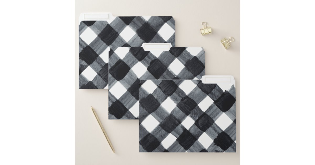 Painted Black and White Buffalo Check Plaid File Folder | Zazzle