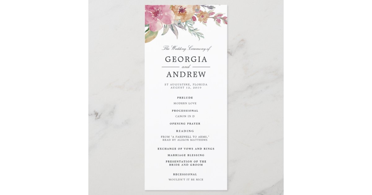Painted Blooms Wedding Ceremony Program | Zazzle