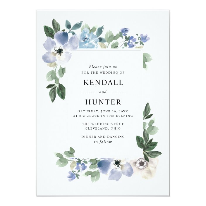 painted blue and green floral wedding invitation | Zazzle.com