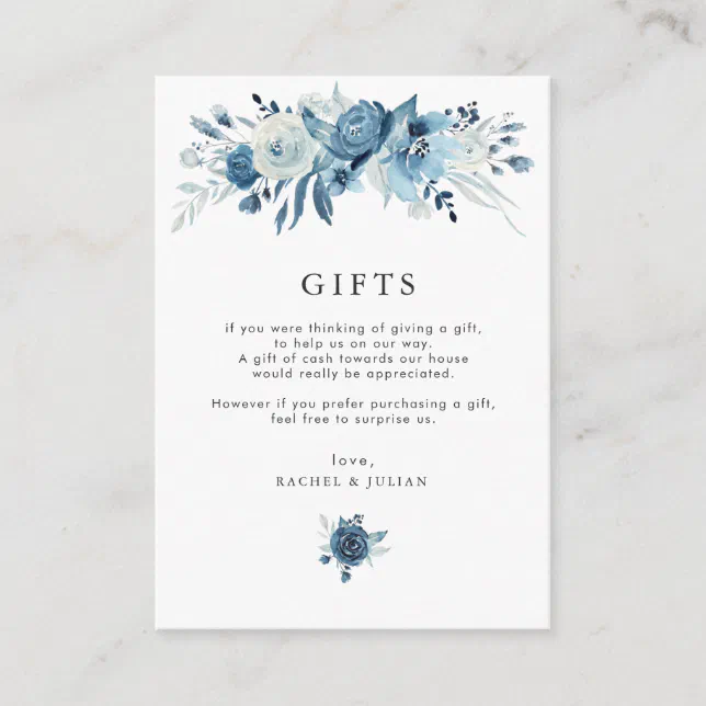 Painted blue floral wedding gifts card | Zazzle