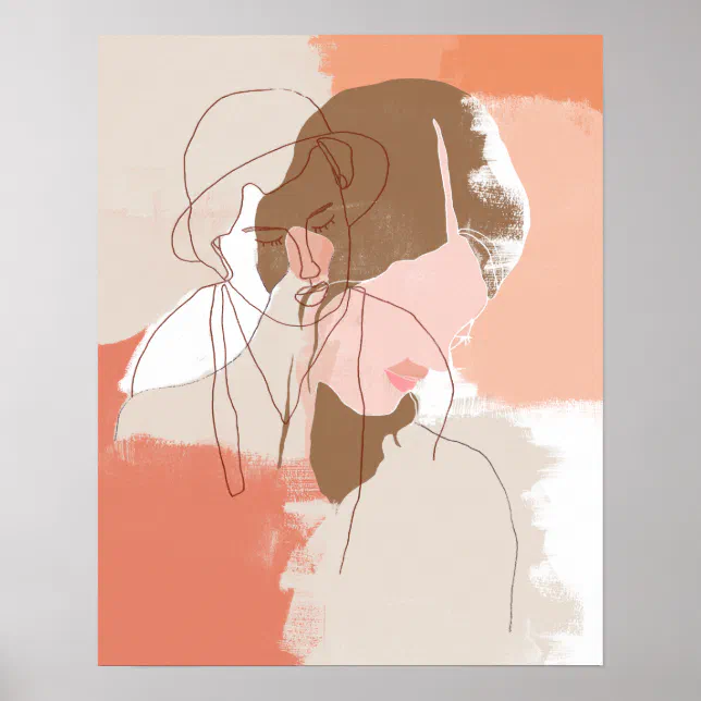 Painted Contour Female Portrait Poster | Zazzle
