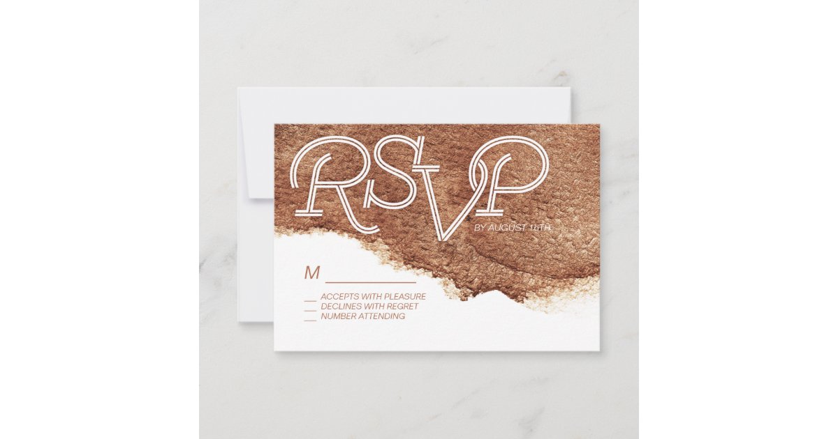 Painted copper color modern simple wedding RSVP Card | Zazzle