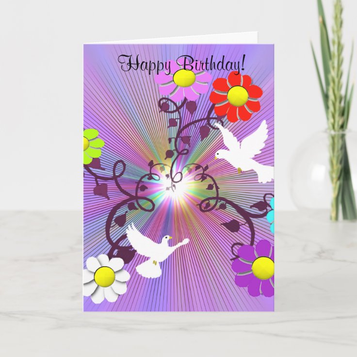Painted Daisys and Doves Birthday Card | Zazzle