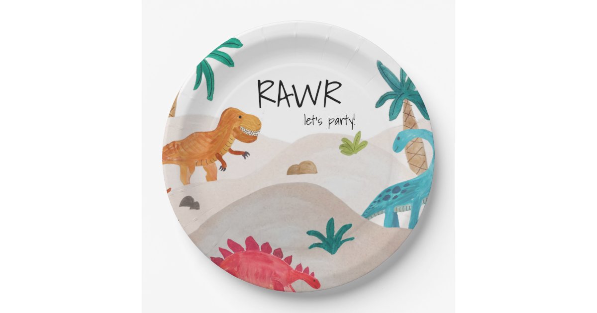 Painted Dinos Birthday Party Paper Plates | Zazzle