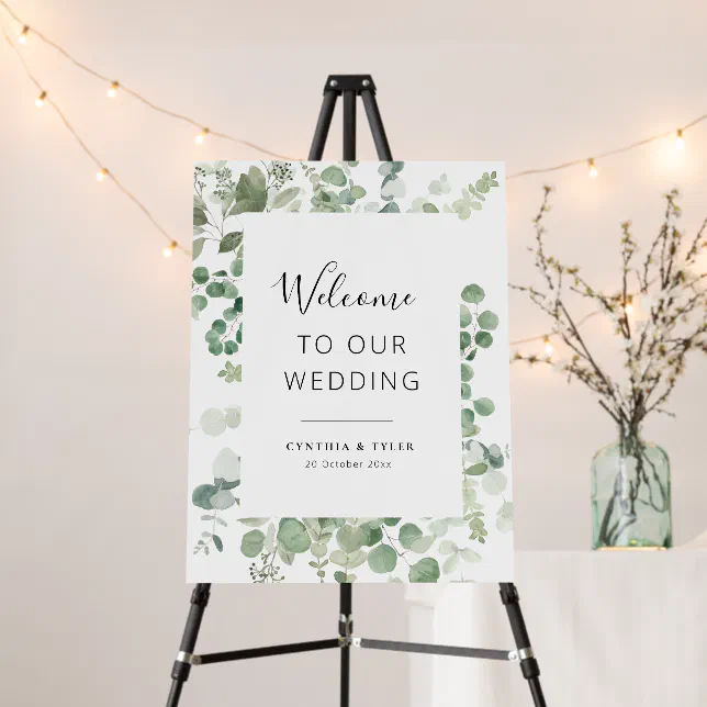 painted eucalyptus wedding welcome poster | Zazzle