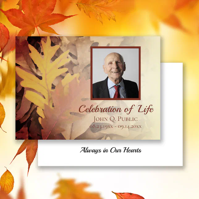 Painted Fall Leaves Celebration of Life Memorial Invitation | Zazzle