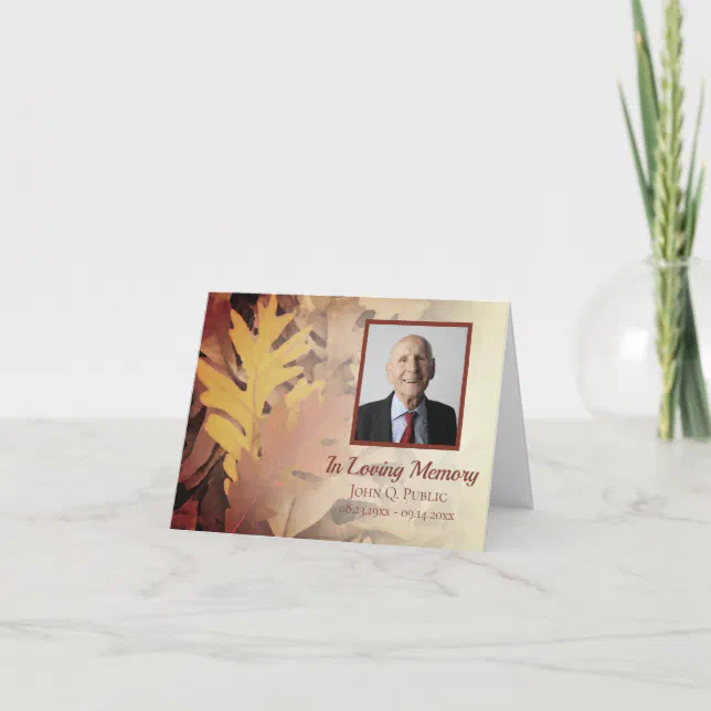 Painted Fall Leaves Funeral Memorial Sympathy Thank You Card | Zazzle