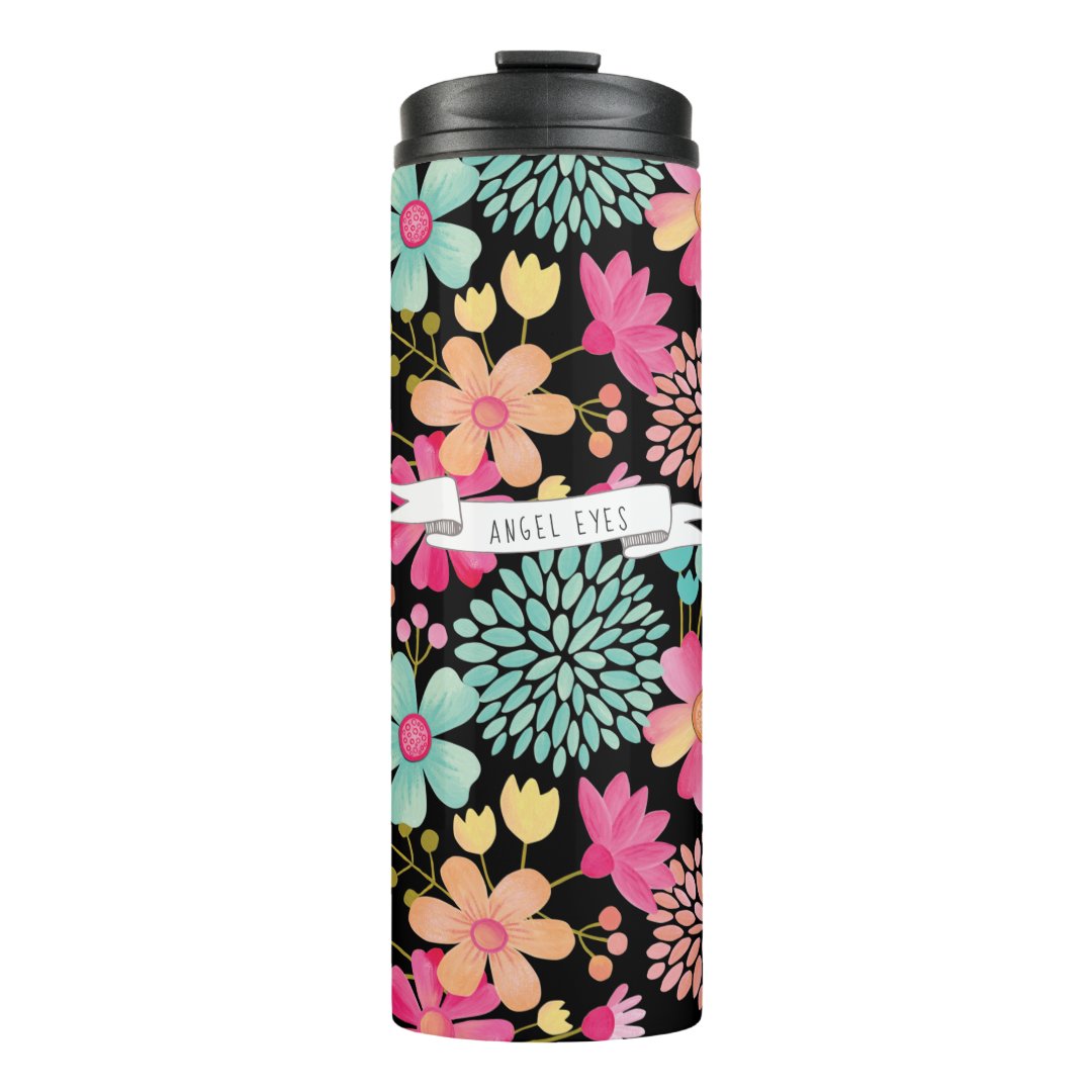 Painted Floral Banner Name Personalized Drink Thermal Tumbler | Zazzle