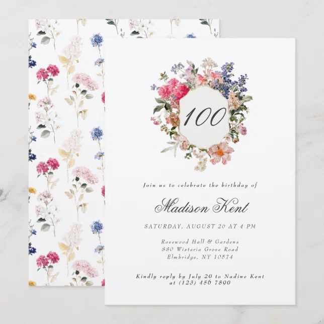 Painted Floral Crest 100th Birthday Party Invitation | Zazzle