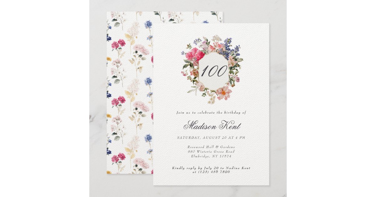 Painted Floral Crest 100th Birthday Party Invitation | Zazzle