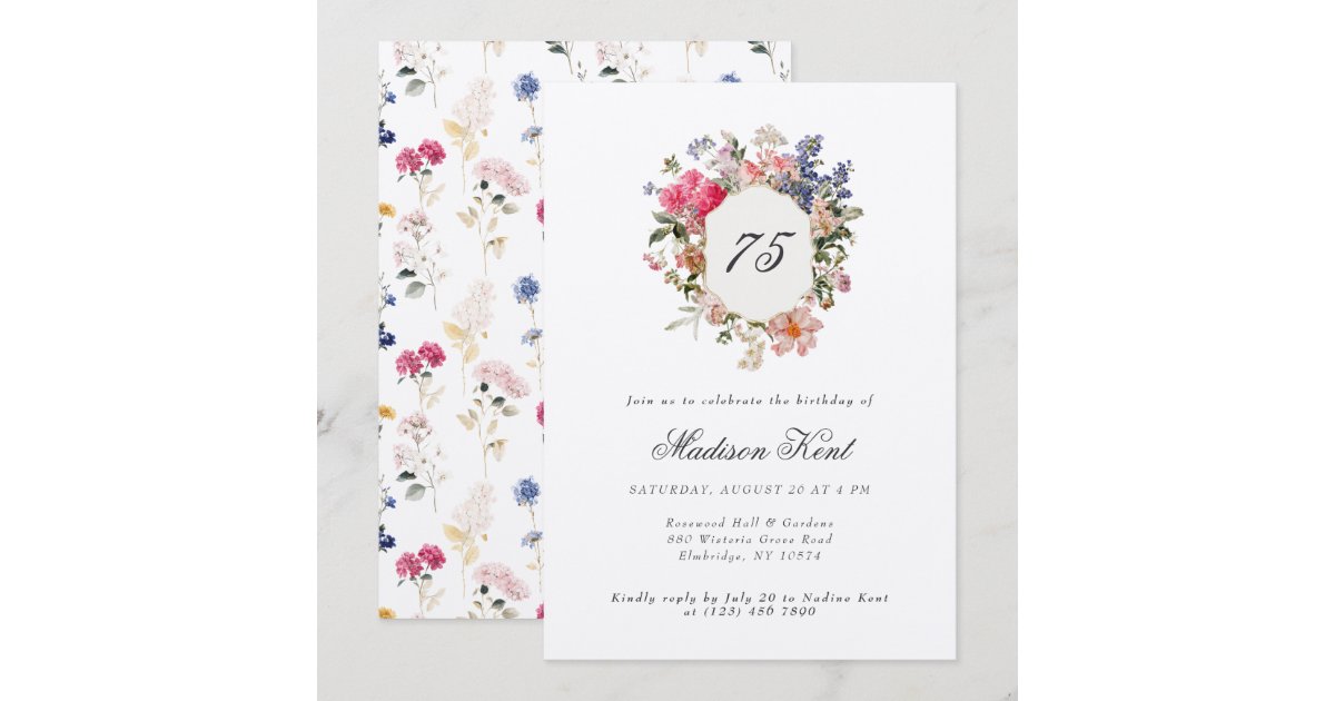 Painted Floral Crest 75th Birthday Party Invitation | Zazzle