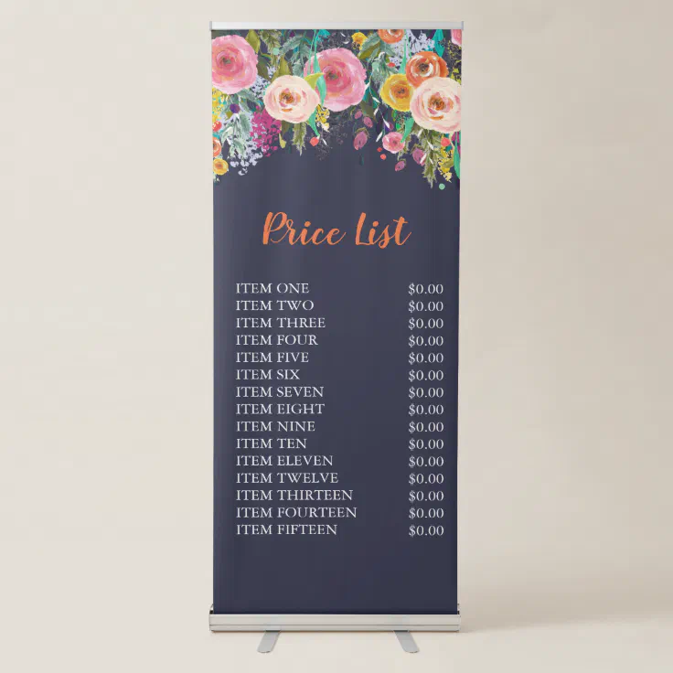 Painted Floral Free Standing Business Price Sign | Zazzle