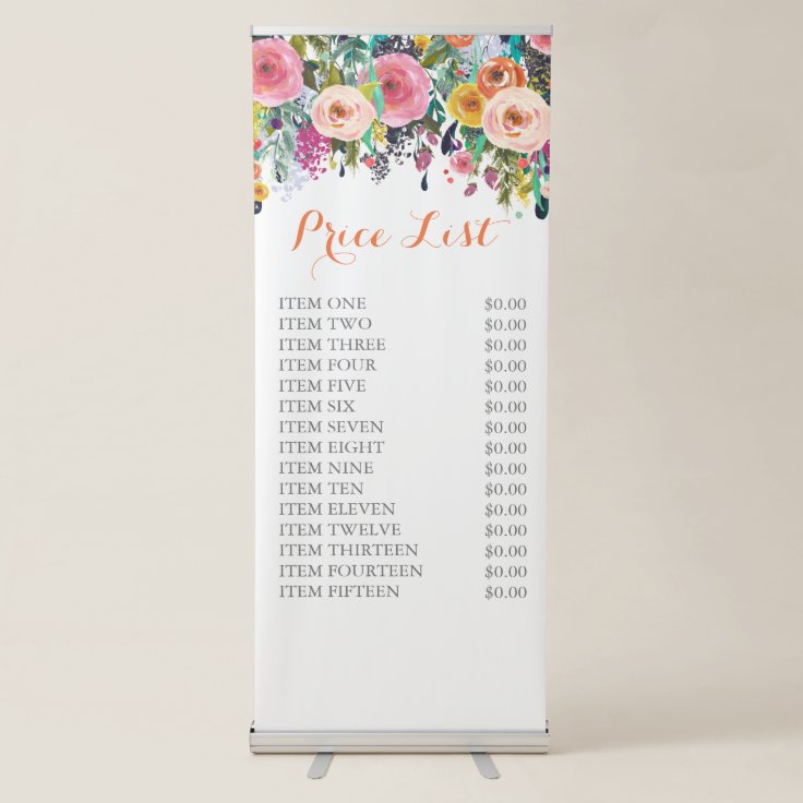 Painted Floral Free Standing Business Price Sign | Zazzle
