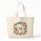 Painted Floral Personalized Monogram Canvas Bag | Zazzle