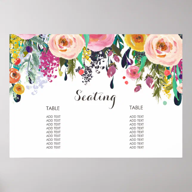 Painted Floral Seating Chart Poster | Zazzle