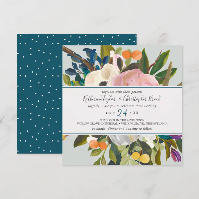 Painted Floral Square Wedding Invitation | Zazzle
