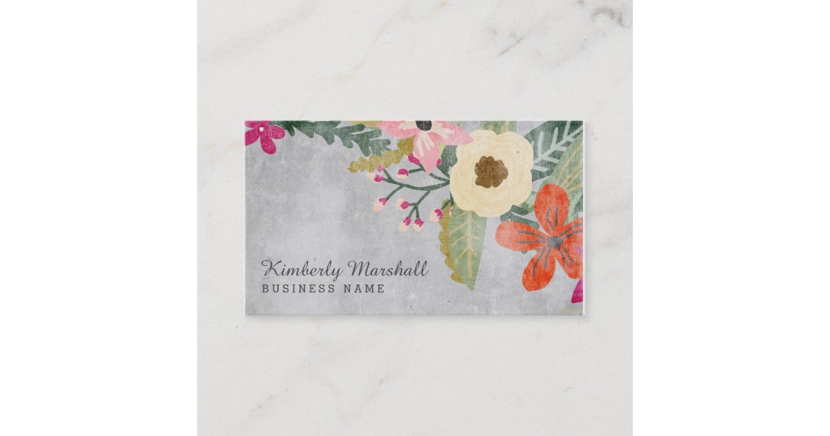 Painted Florals Business Card / Pink & Gray | Zazzle