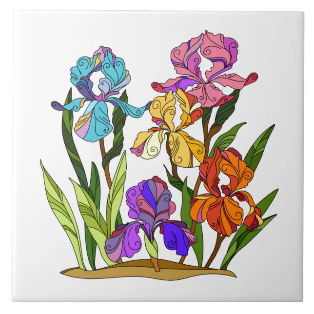 Painted Flowers, colorful iris Ceramic Tile | Zazzle