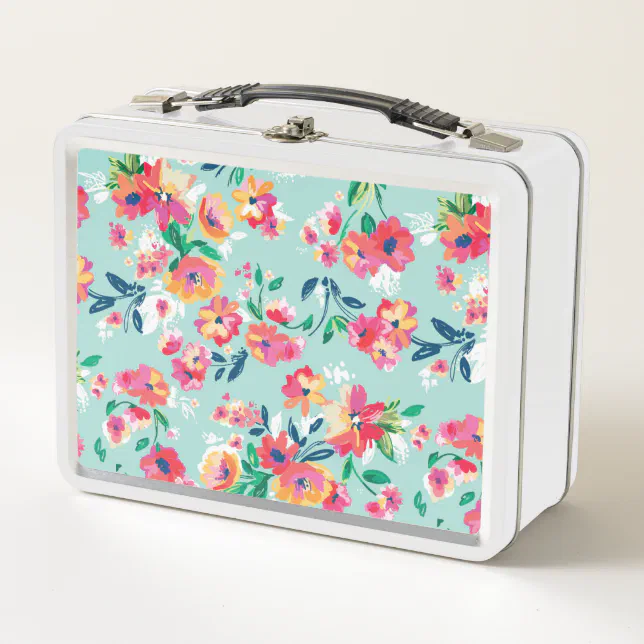 Painted Flowers Pattern Metal Lunch Box | Zazzle