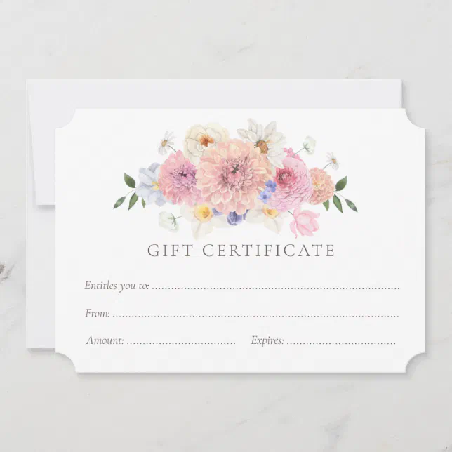 Painted Flowers Shop Gift Certificate Template | Zazzle