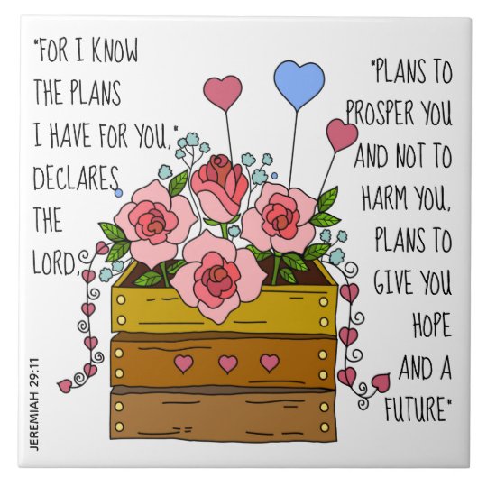 Painted flowers, verse from Jeremiah 29:11 Ceramic Tile | Zazzle.com