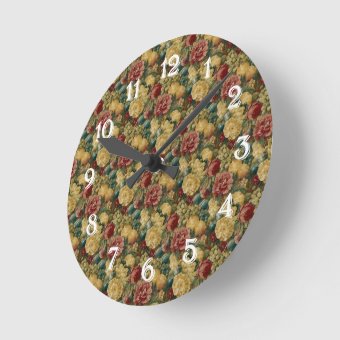Painted Fruit and Flowers Round Clock | Zazzle