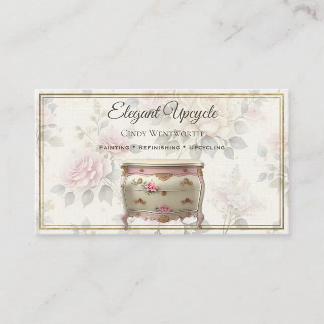 Painted Furniture Thrifting Refinishing Floral Bus Business Card | Zazzle