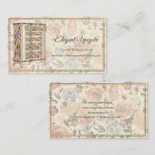 Painted Furniture Thrifting Refinishing Floral Business Card | Zazzle