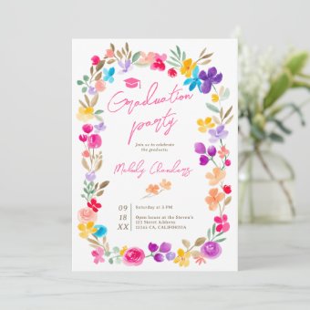 Painted garden wildflowers meadow graduation invitation | Zazzle