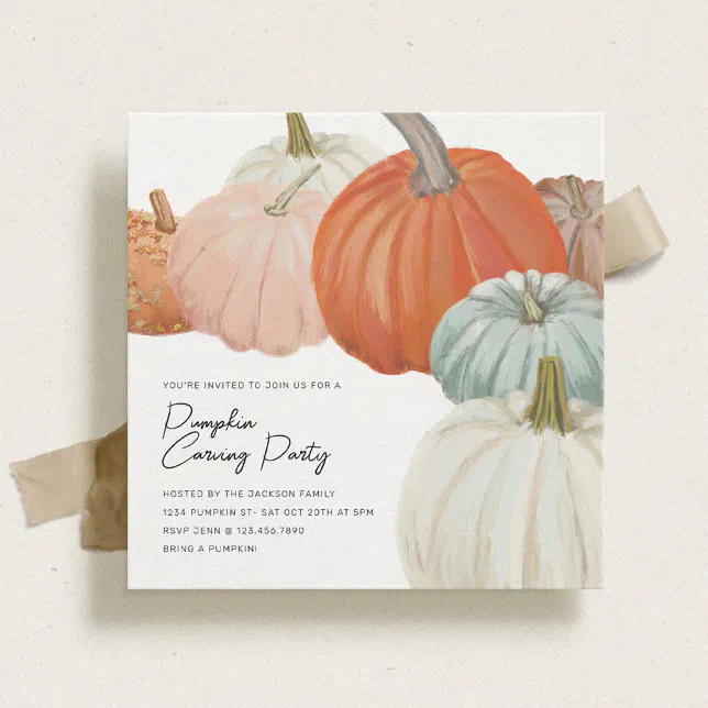 Painted Heirloom Pumpkin Carving Party Contest Invitation | Zazzle