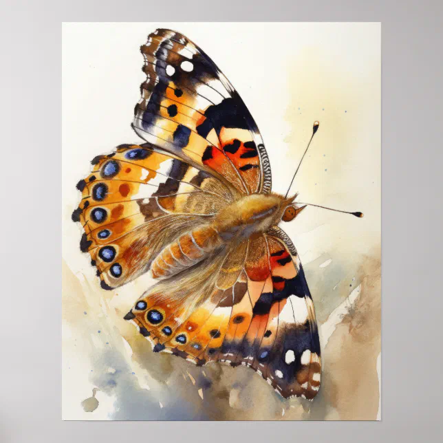 Painted Lady Butterfly Art Print Poster | Zazzle