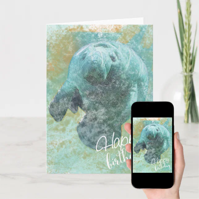 Painted Manatee Happy Birthday Card | Zazzle