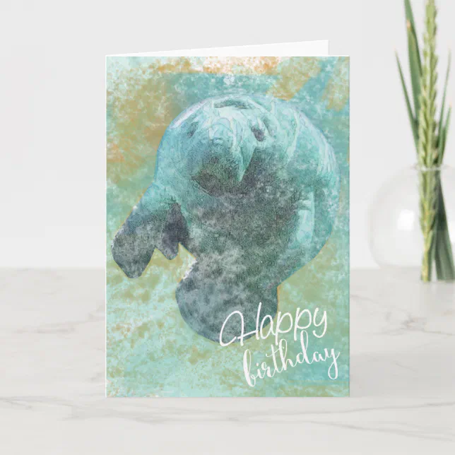 Painted Manatee Happy Birthday Card | Zazzle
