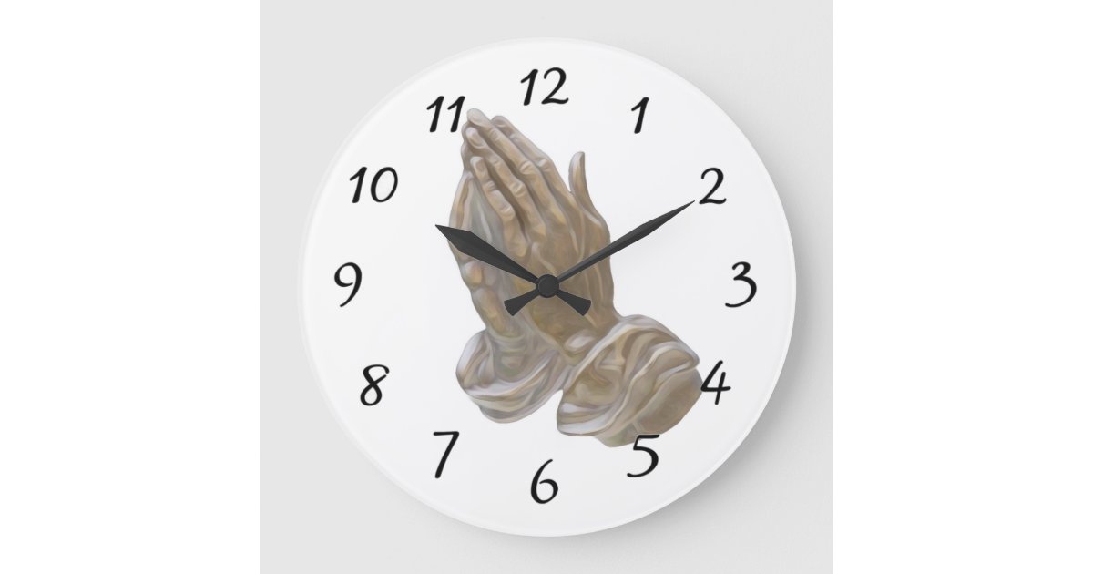 Painted Metal Looking Praying Hands Large Clock | Zazzle
