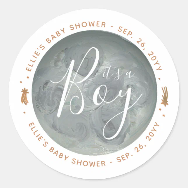 Painted Moon and Stars Baby Shower Classic Round Sticker | Zazzle