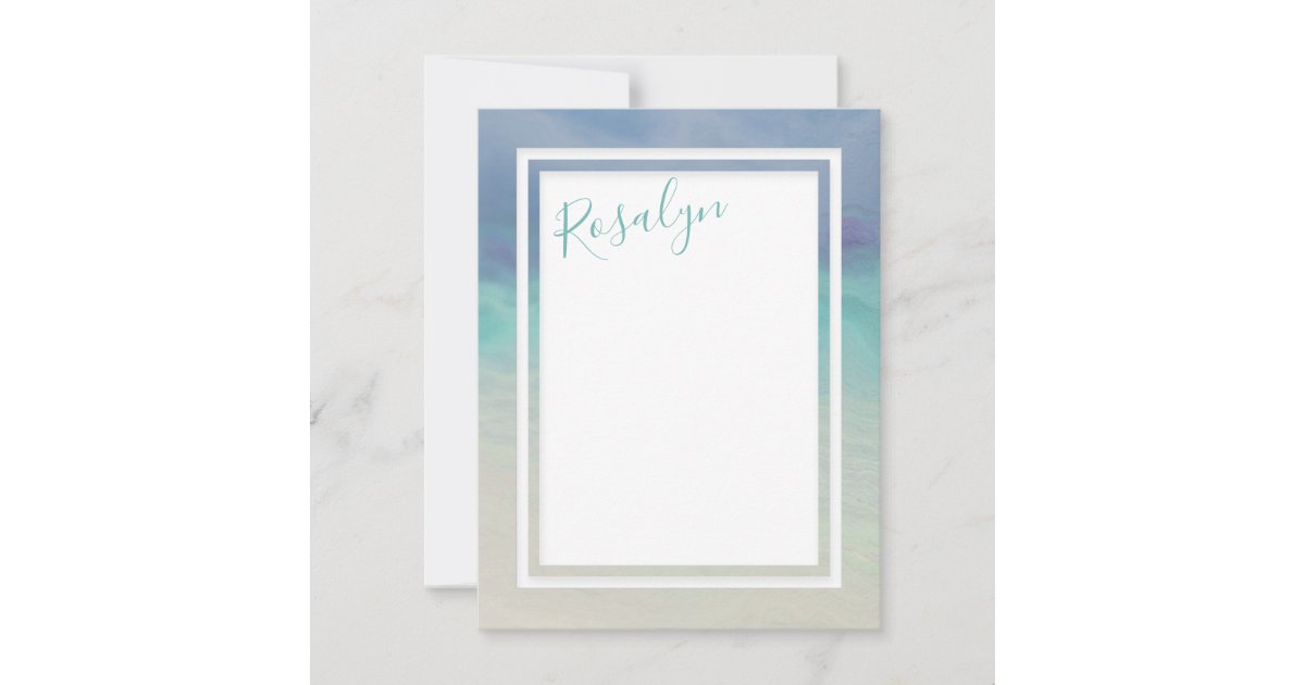 Painted Ocean Border Note Card | Zazzle